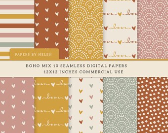 10 Boho Seamless Digital Papers, Boho Scrapbook Paper, Boho Backgrounds ...