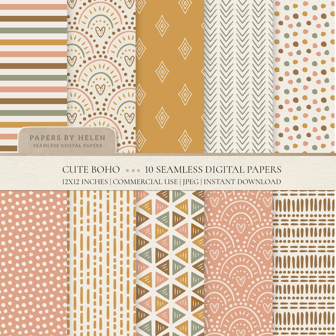 10 Boho Seamless Digital Papers, Boho Scrapbook Paper, Boho Backgrounds ...