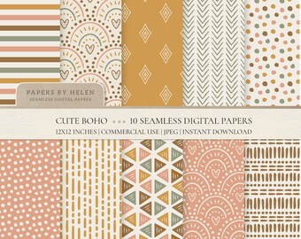 10 Boho Seamless Digital Papers, Boho Scrapbook Paper, Boho Backgrounds ...