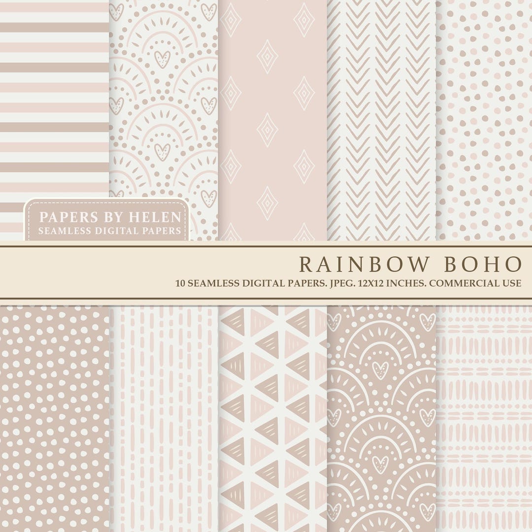 10 Rainbow Boho Seamless Digital Papers, Beige Neutral Boho Backgrounds ...