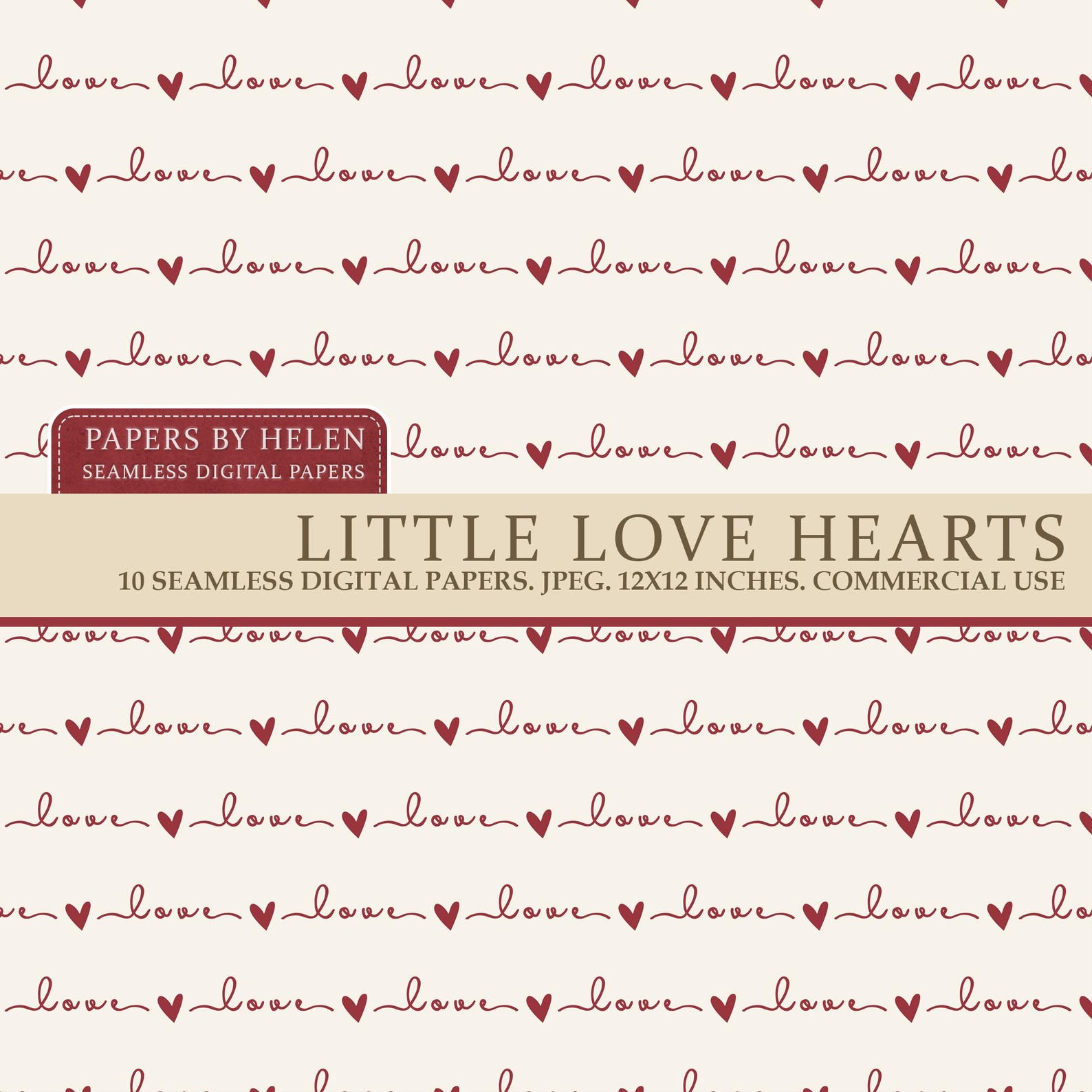 10 Valentine Hearts Seamless Digital Papers, Scrapbook Paper, Heart ...