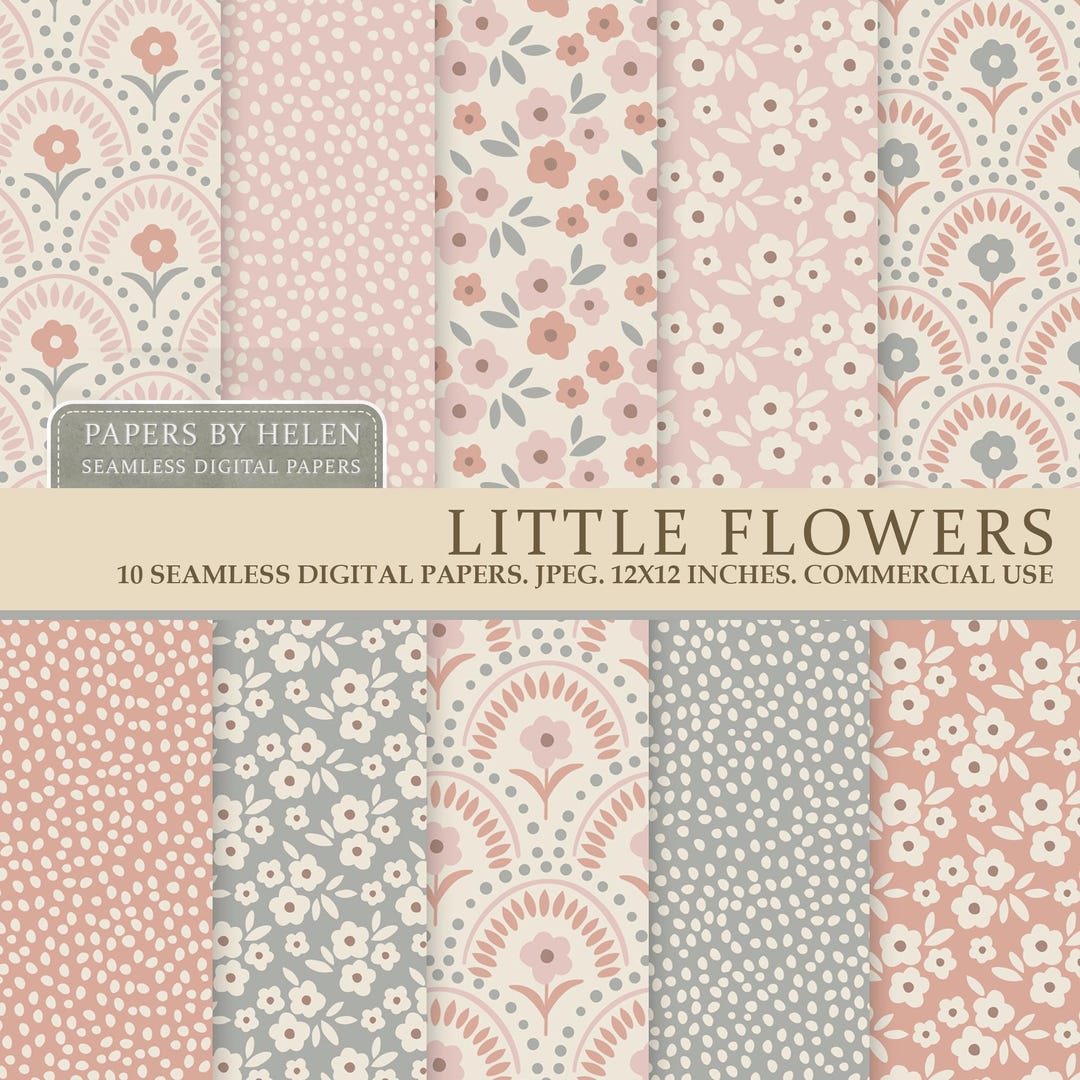 10 Boho Seamless Digital Papers, Little Flowers, Commercial Use Digital ...