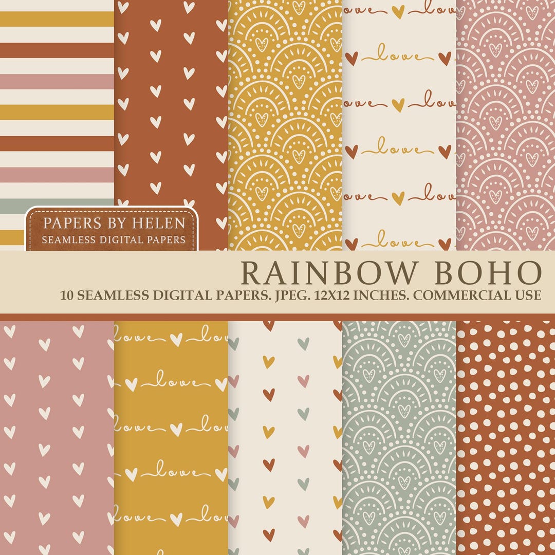 10 Boho Seamless Digital Papers, Boho Scrapbook Paper, Boho Backgrounds ...