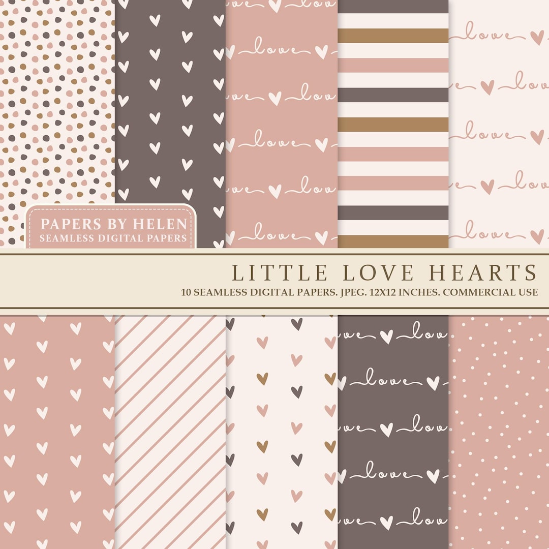 10 Valentine Hearts Seamless Digital Papers, Scrapbook Paper, Heart ...