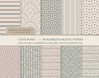 10 Boho Seamless Digital Papers, Boho Scrapbook Paper, Boho Backgrounds ...