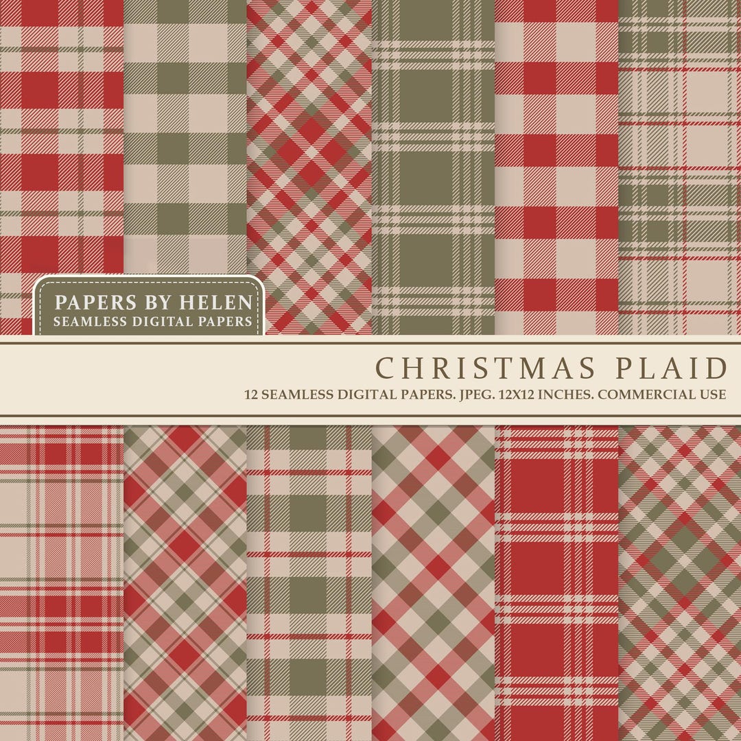 Christmas Digital Paper, Plaid, Seamless Christmas Digital Patterns ...