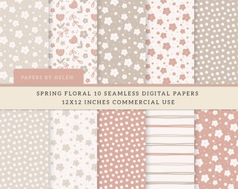 10 Boho Seamless Digital Papers, Spring Floral, Spring Flowers ...