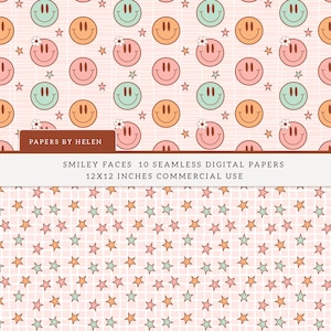 10 Seamless Digital Paper Smiley Faces Groovy Backgrounds - Etsy UK