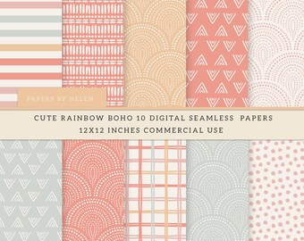 10 Boho Seamless Digital Papers, Boho Scrapbook Paper, Boho Backgrounds ...