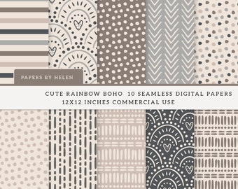 10 Boho Seamless Digital Papers, Boho Scrapbook Paper, Boho Backgrounds ...