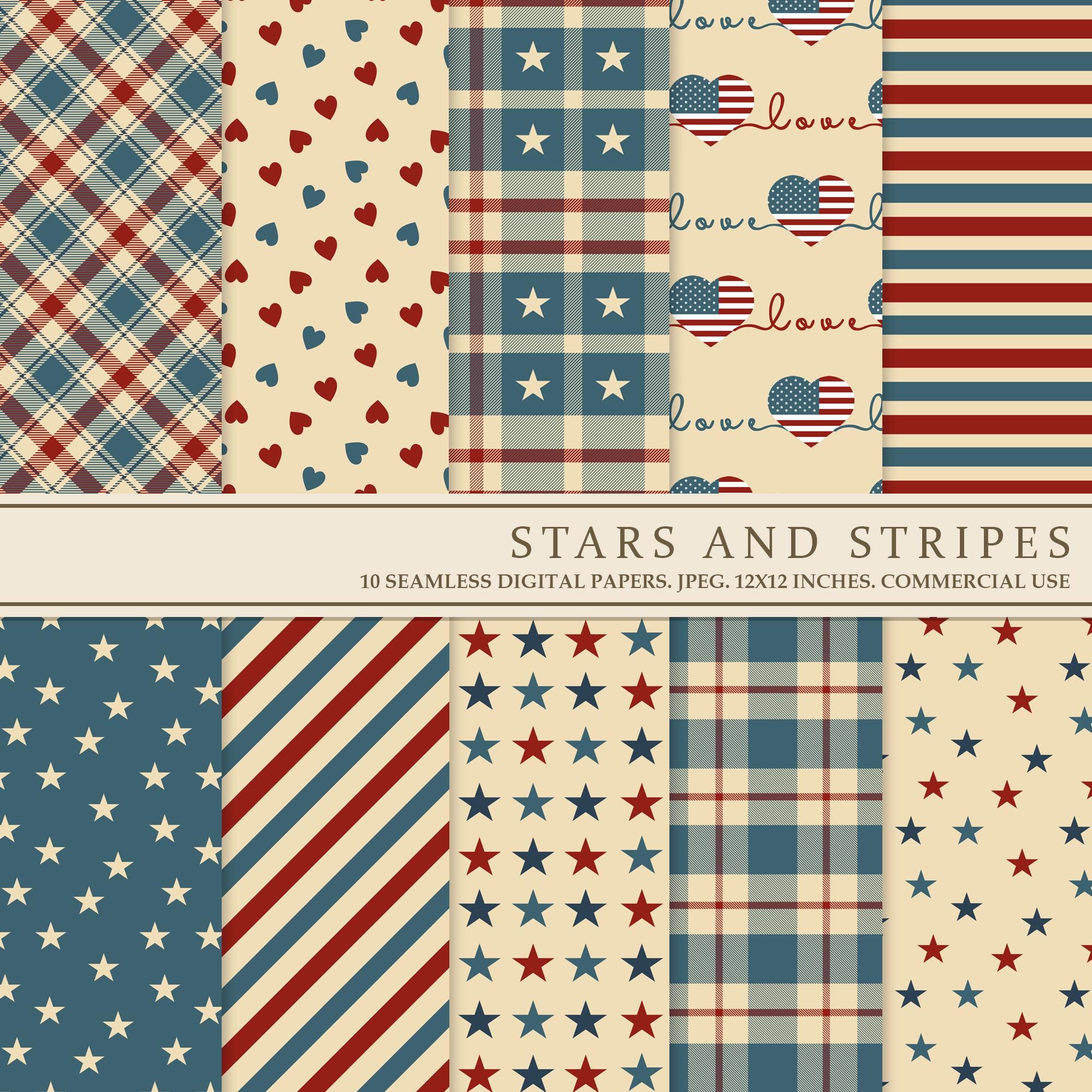 10 Seamless Digital Papers, 4th July, Scrapbook Paper, USA, America ...