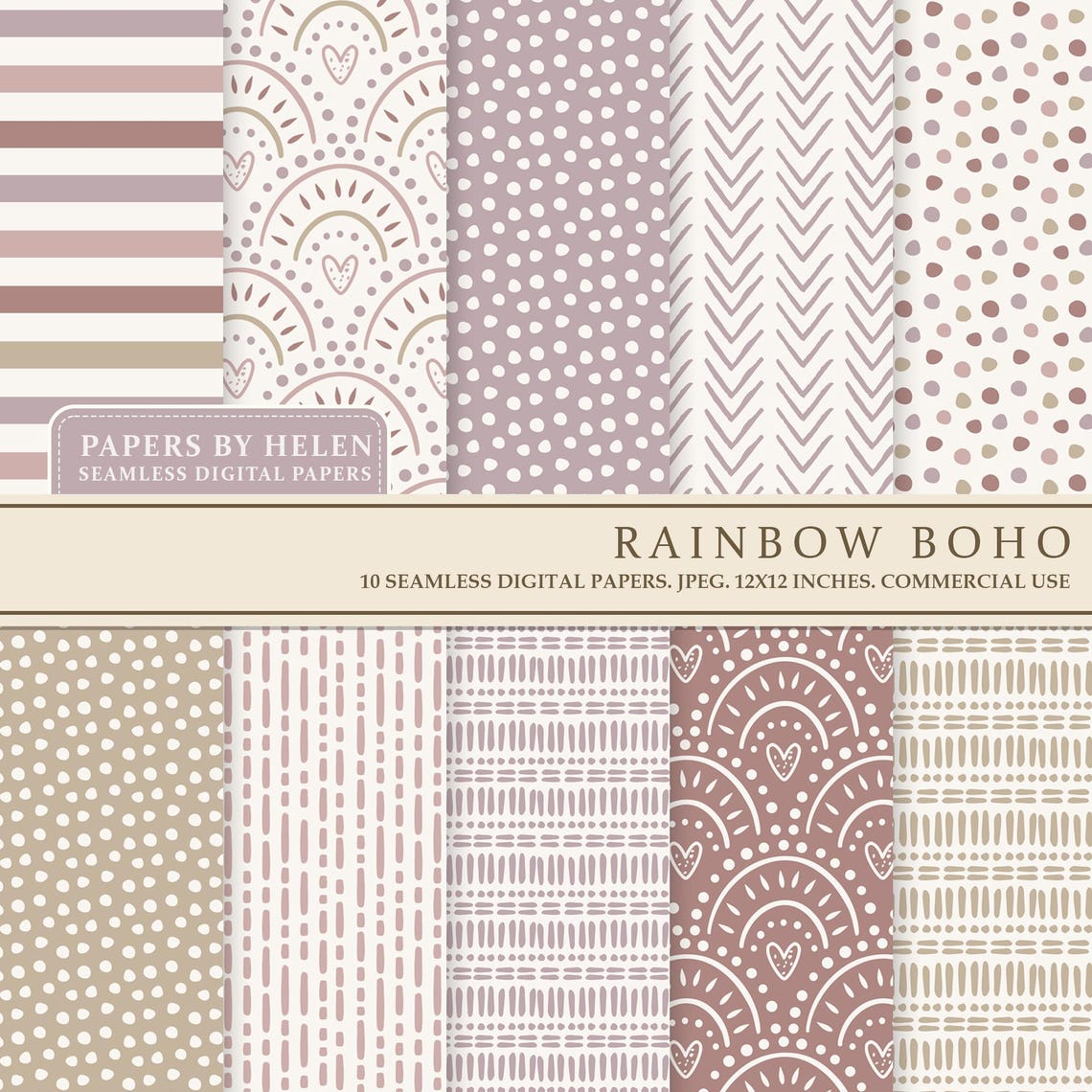 10 Rainbow Boho Seamless Digital Papers, Boho Backgrounds, Commercial ...