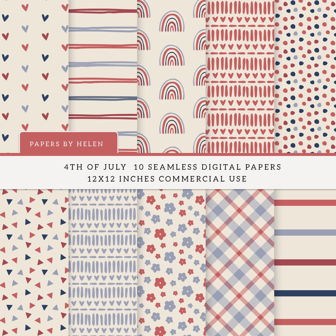10 Boho Seamless Digital Papers, 4th July, Scrapbook Paper, USA ...