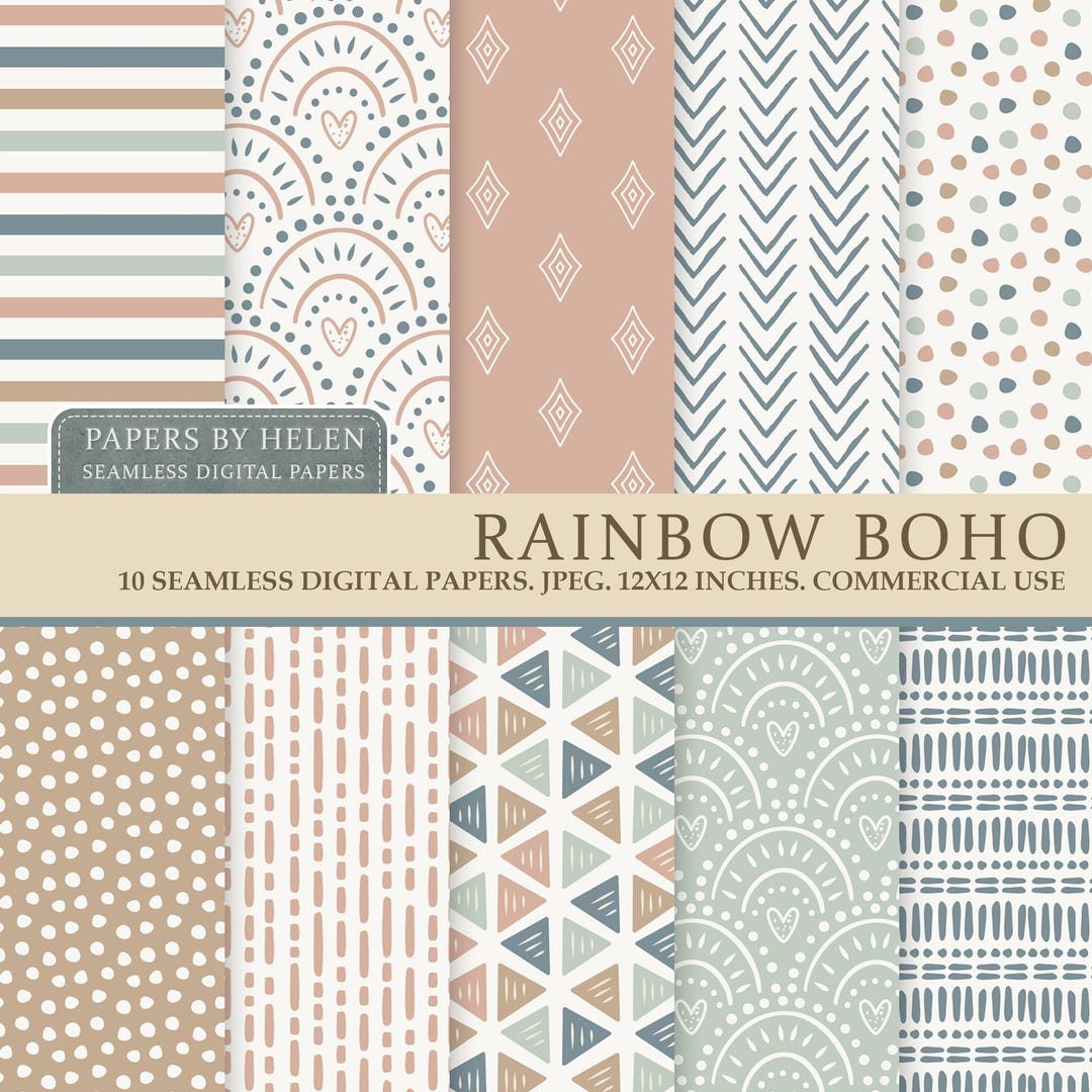 10 Boho Seamless Digital Papers, Boho Scrapbook Paper, Boho Backgrounds ...