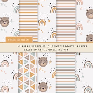 10 Nursery Seamless Digital Papers, Rainbow, Boho, Nursery Scrapbook ...