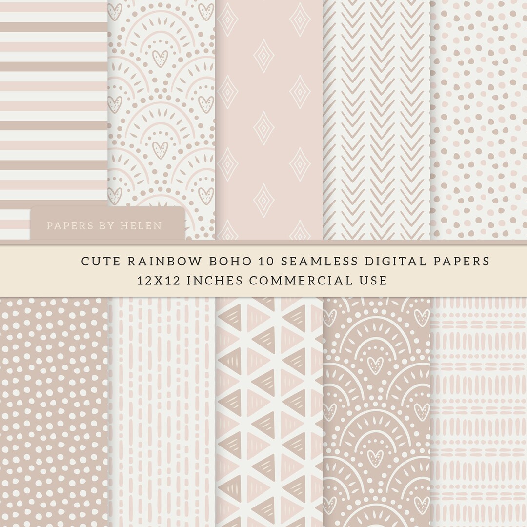 10 Rainbow Boho Seamless Digital Papers, Beige Neutral Boho Backgrounds ...