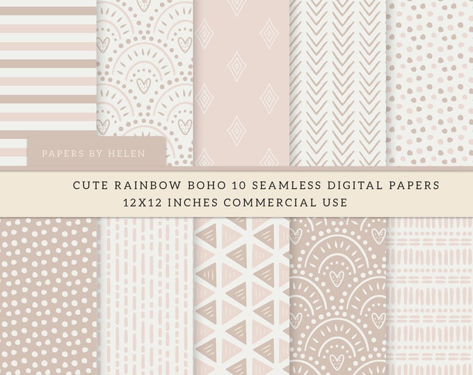 Boho Seamless Digital Paper. Cute Boho Scrapbook Paper. Rainbow Boho ...