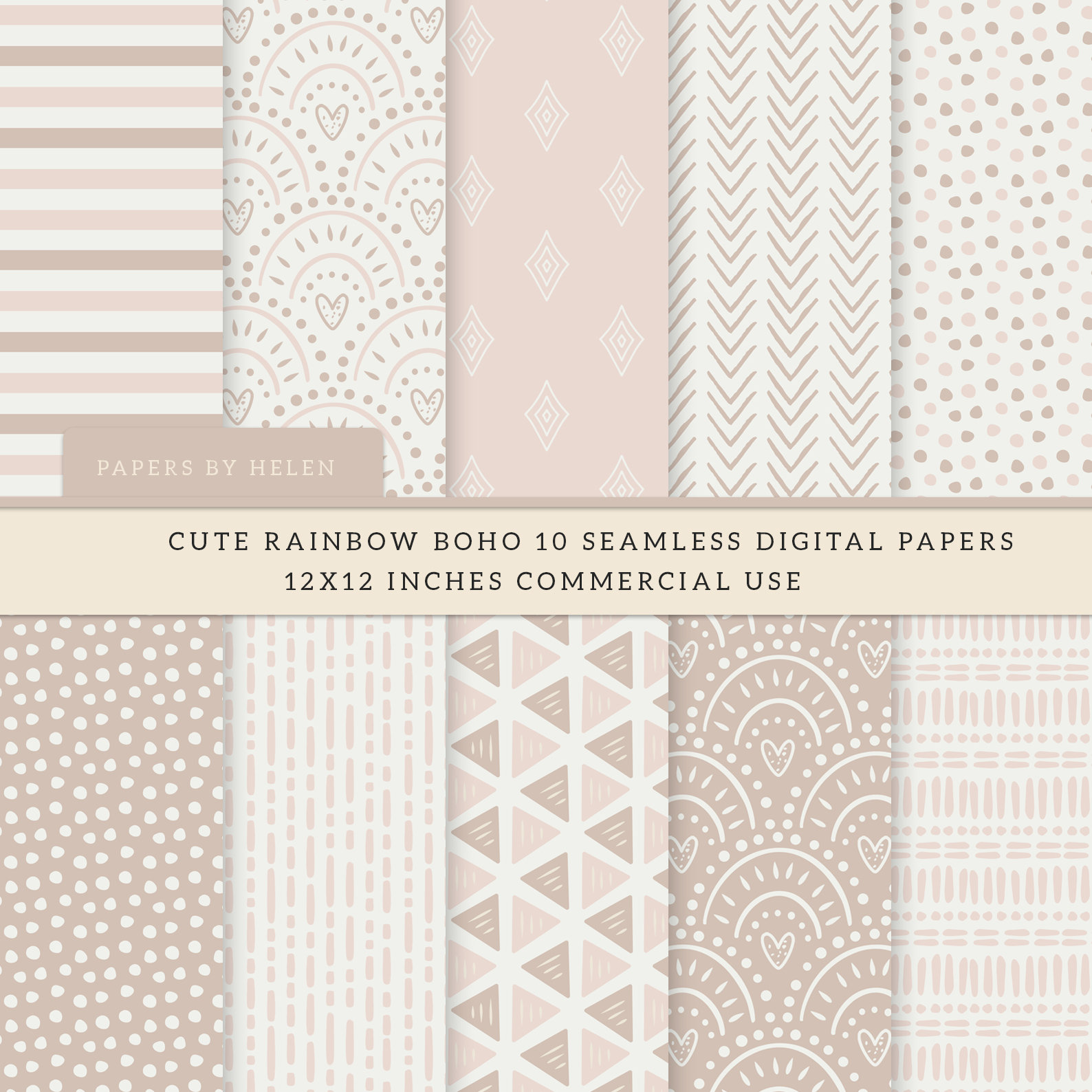 10 Rainbow Boho Seamless Digital Papers Beige Neutral Boho - Etsy