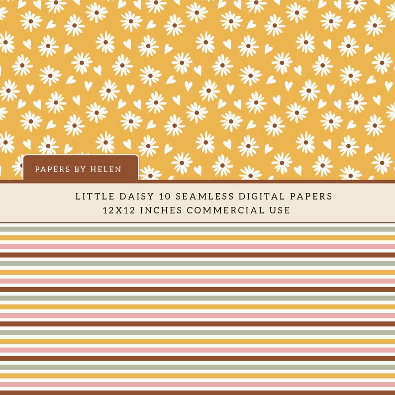 10 Boho Seamless Digital Papers, Spring Floral, Little Daisy ...