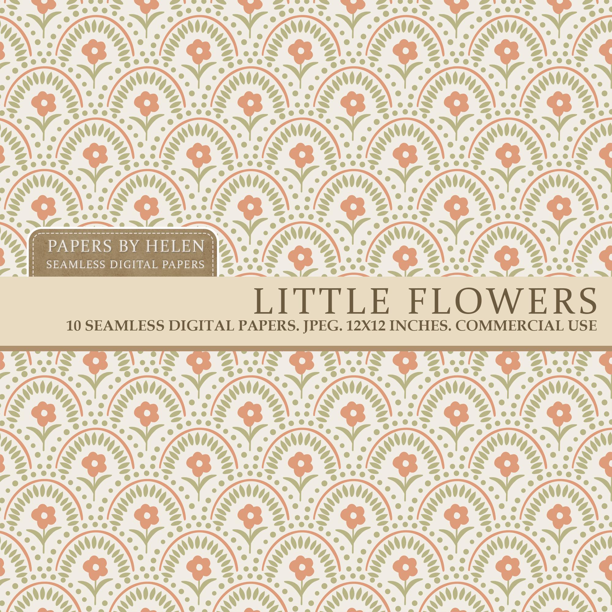 10 Boho Digital Papers, Little Flowers, Commercial Use, Floral Pattern ...