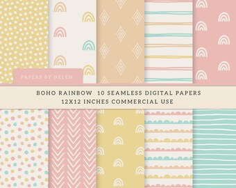 10 Boho Seamless Digital Papers, Boho Scrapbook Paper, Boho Backgrounds ...