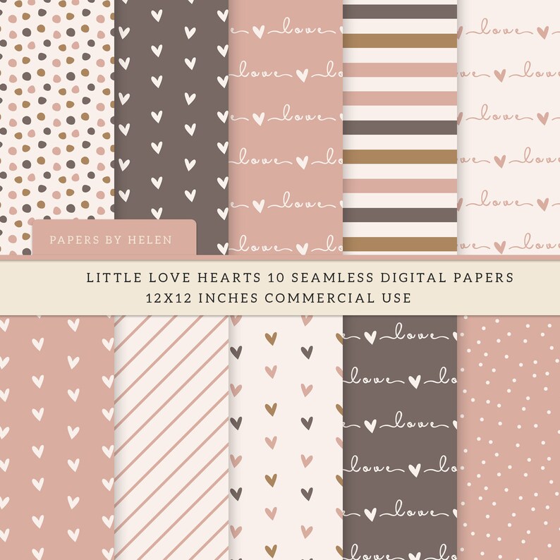10 Valentine Hearts Seamless Digital Papers Scrapbook Paper | Etsy