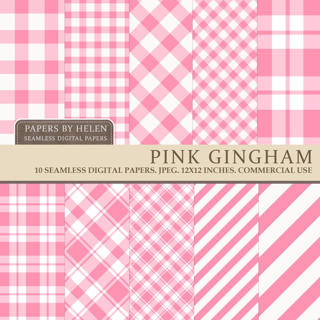 Gingham Pink Seamless Digital Papers, Scrapbook Papers, Pink Plaid ...