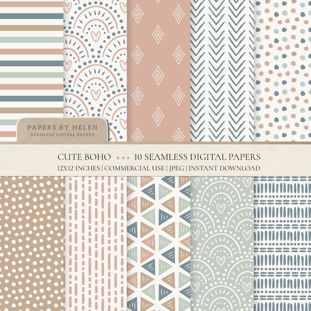 10 Boho Seamless Digital Papers, Boho Scrapbook Paper, Boho Backgrounds ...