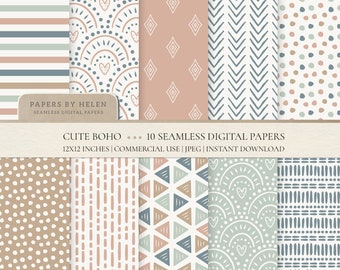 10 Boho Seamless Digital Papers, Boho Scrapbook Paper, Boho Backgrounds ...