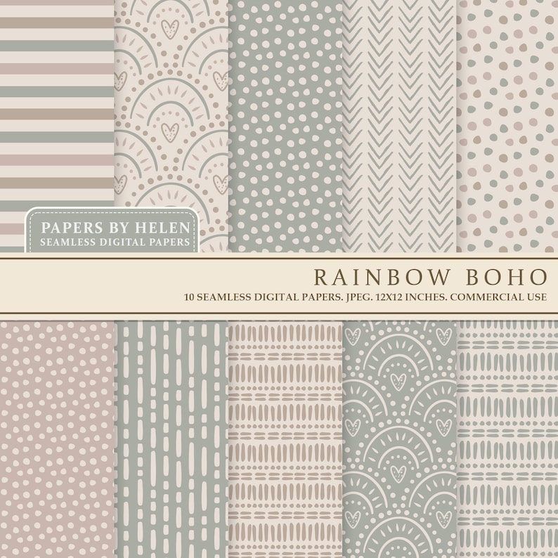 10 Boho Seamless Digital Papers, Boho Scrapbook Paper, Printable ...
