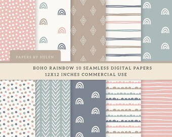 10 Boho Seamless Digital Papers, Boho Scrapbook Paper, Boho Backgrounds ...