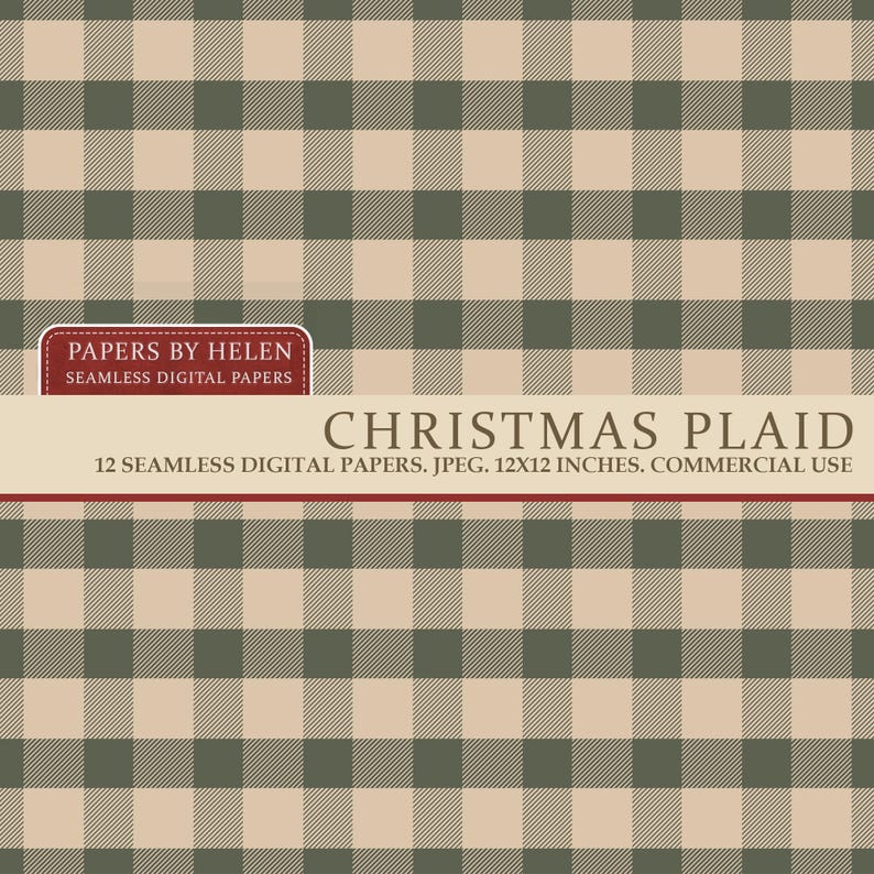 12 Christmas Plaid, Seamless Christmas Digital Papers, Christmas ...