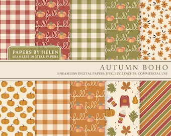 10 Fall Boho Seamless Digital Papers, Boho Autumn Paper, Boho ...