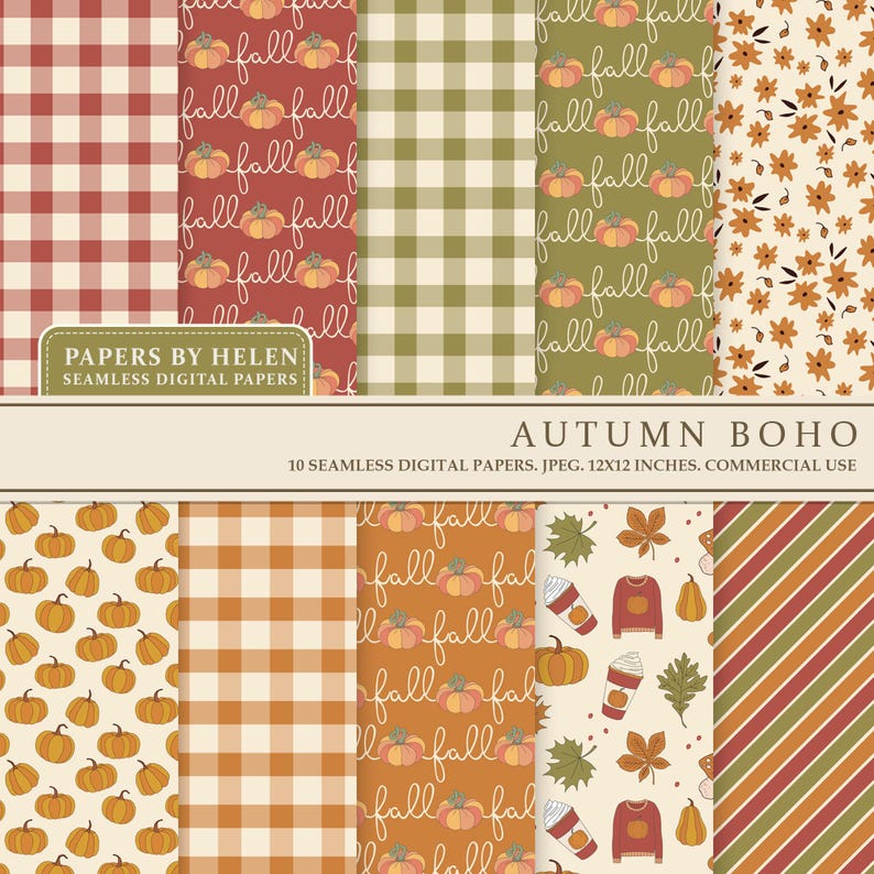 10 Fall Boho Seamless Digital Papers, Boho Autumn Paper, Boho ...
