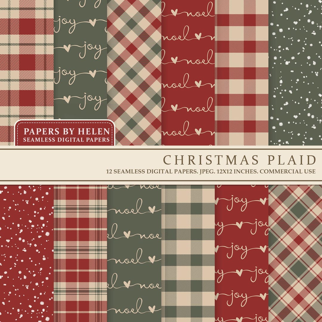 12 Christmas Plaid, Seamless Christmas Digital Papers, Christmas ...