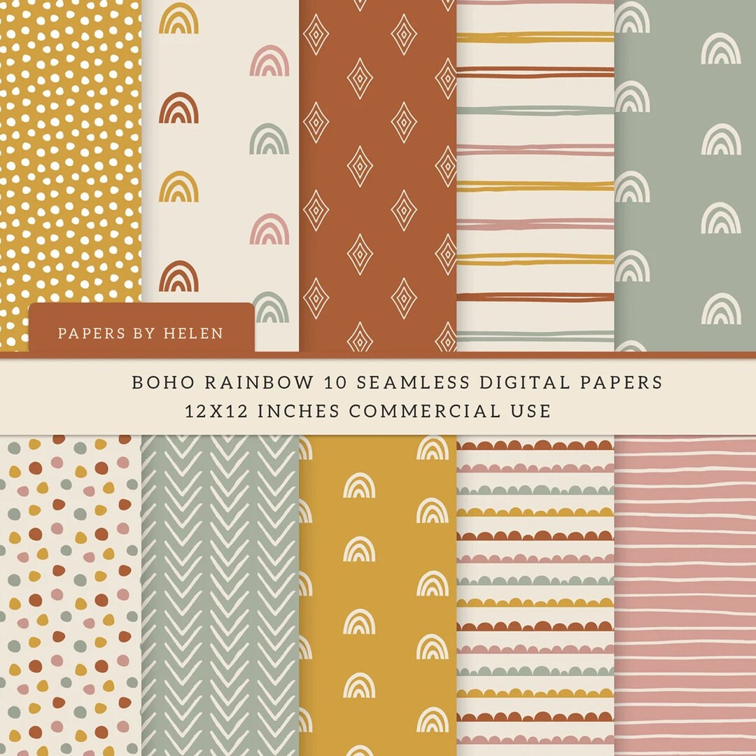 10 Boho Seamless Digital Papers, Boho Scrapbook Paper, Boho Backgrounds ...