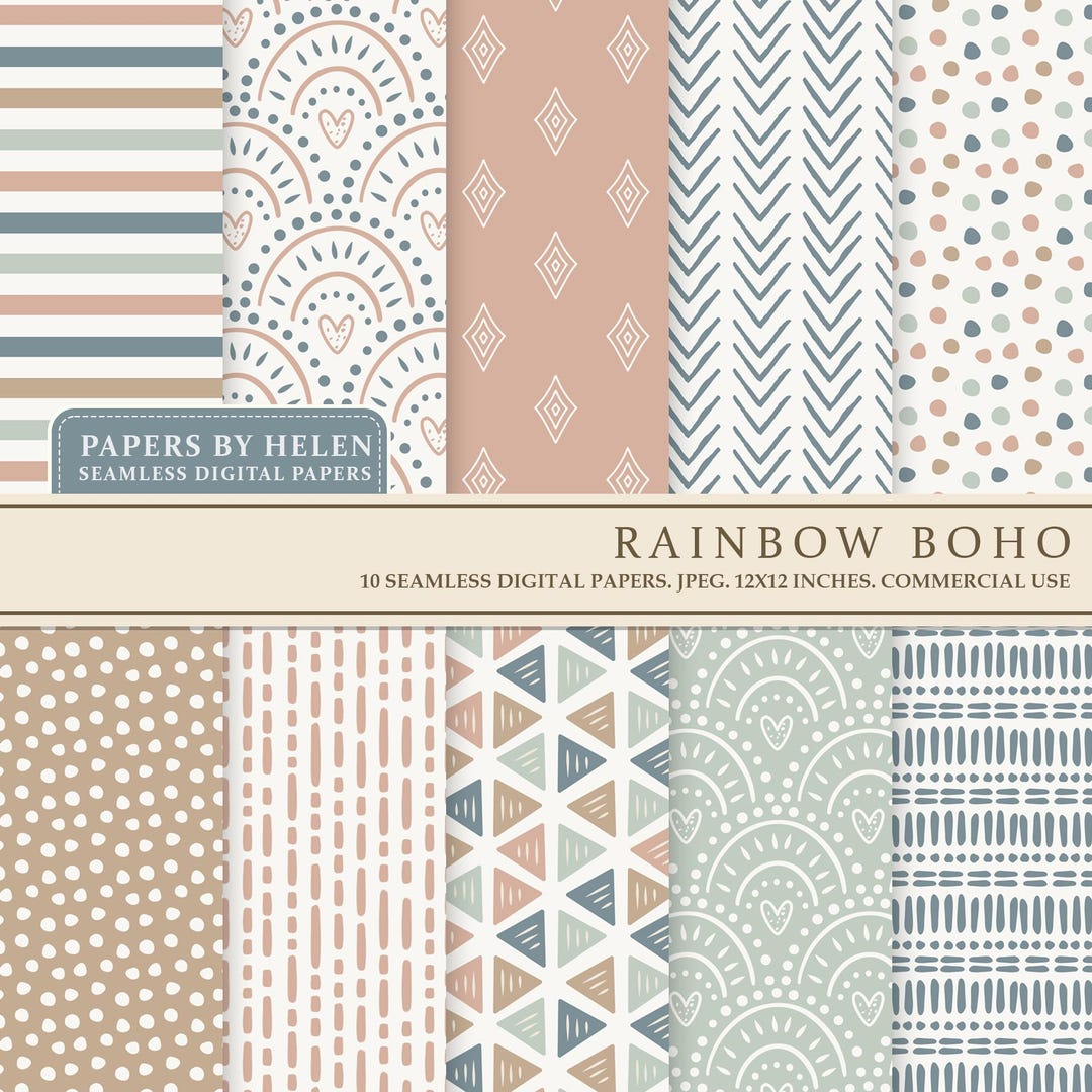 10 Boho Seamless Digital Papers, Boho Scrapbook Paper, Boho Backgrounds ...