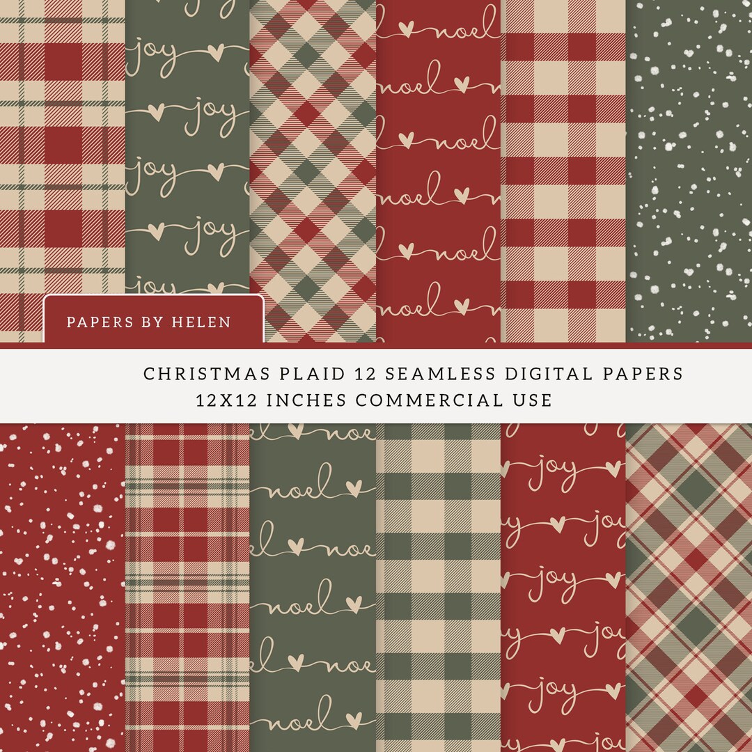 12 Christmas Plaid, Seamless Christmas Digital Papers, Christmas ...