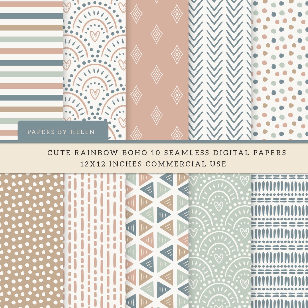 10 Boho Seamless Digital Papers, Boho Scrapbook Paper, Boho Backgrounds ...