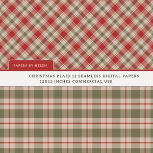 12 Christmas Plaid, Seamless Christmas Digital Papers, Christmas ...