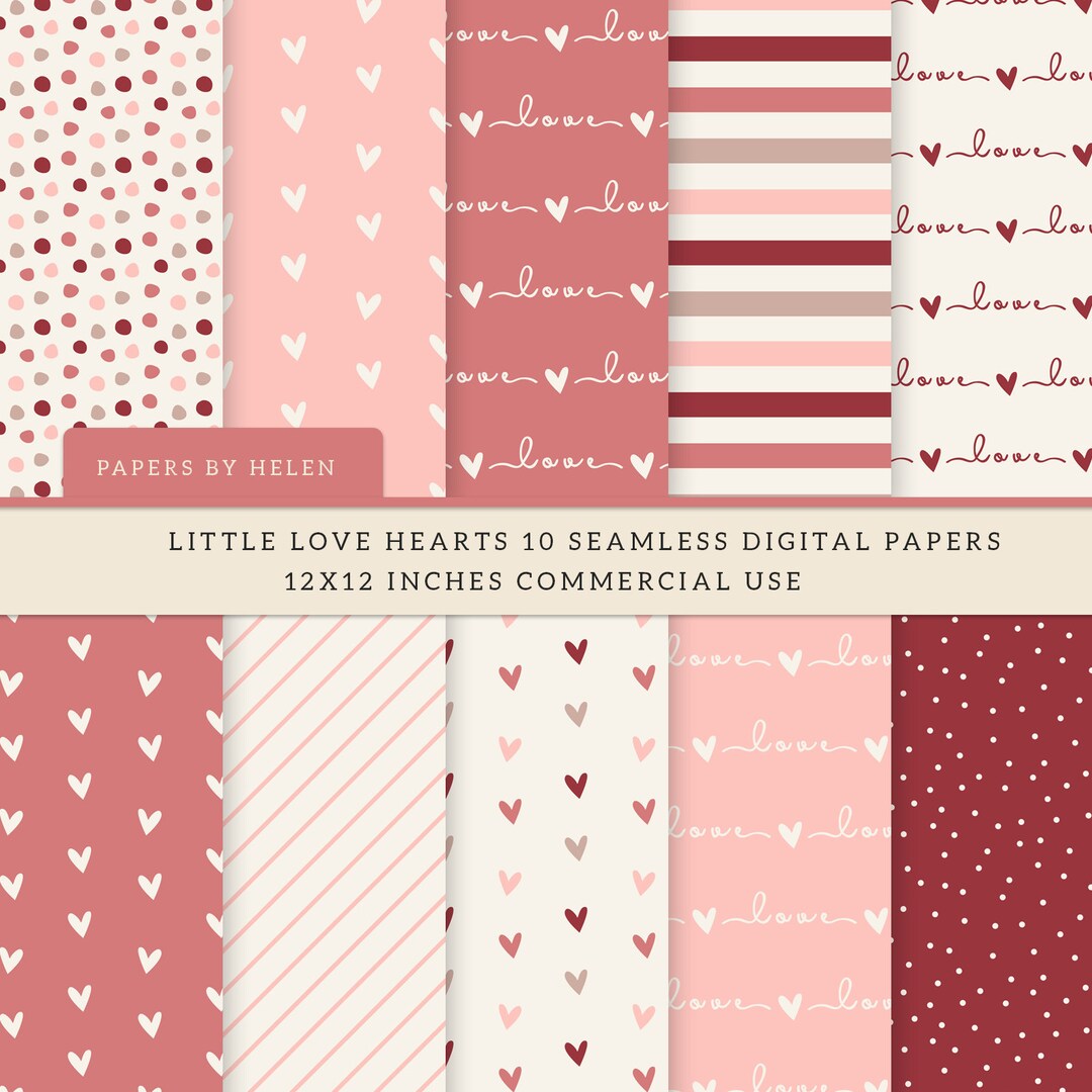 10 Valentine Hearts Seamless Digital Papers, Scrapbook Paper, Heart ...