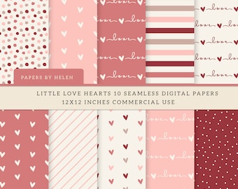 10 Valentine Hearts Seamless Digital Papers Scrapbook Paper | Etsy