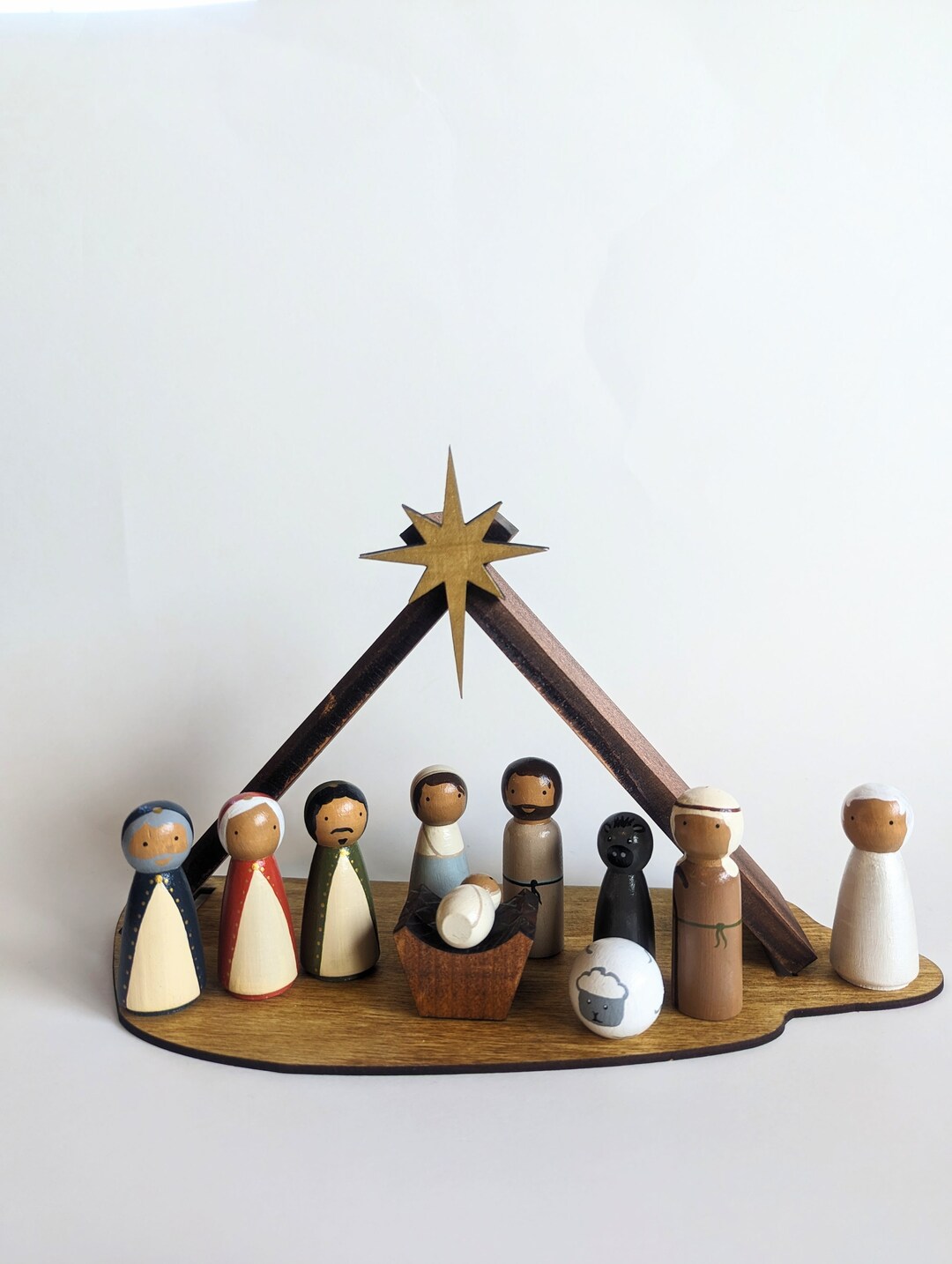 Hand Painted Nativity/ Peg Doll Nativity Set/ Nativity Scene With Peg ...