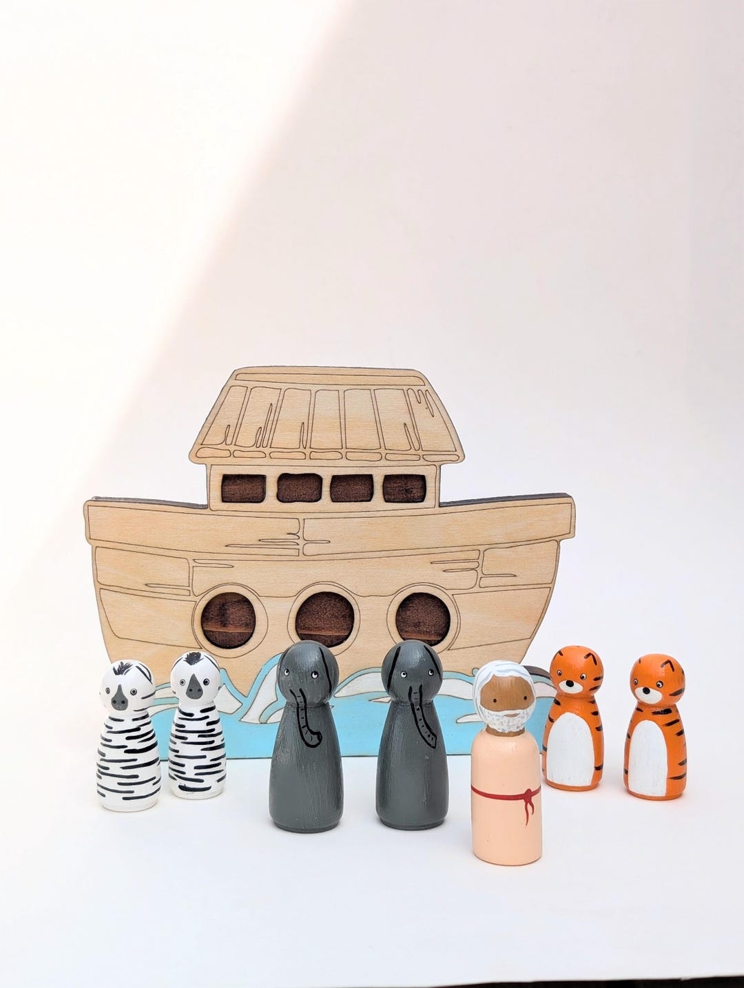 Noah's Ark Peg Doll Set/ Noah's Ark Pretend Play/ Christian Wooden Toys ...