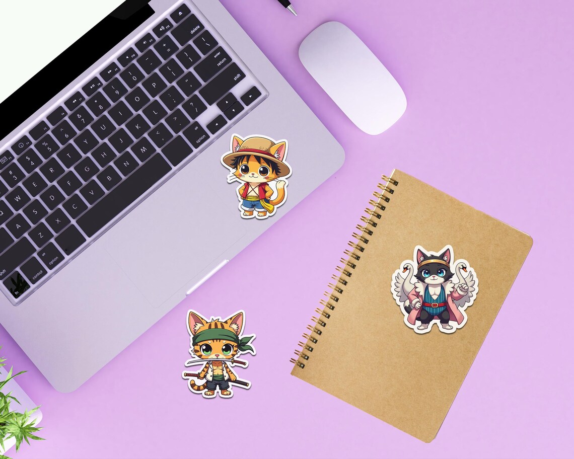 Green Swordsman Cat Sticker | Anime Kitty | Chibi Three Sword | Kawaii ...