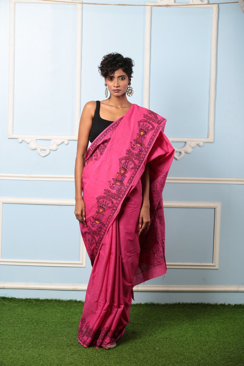 Madhubani Elegance, Artisanal Sarees, Unique Hand-painted Sarees - Etsy