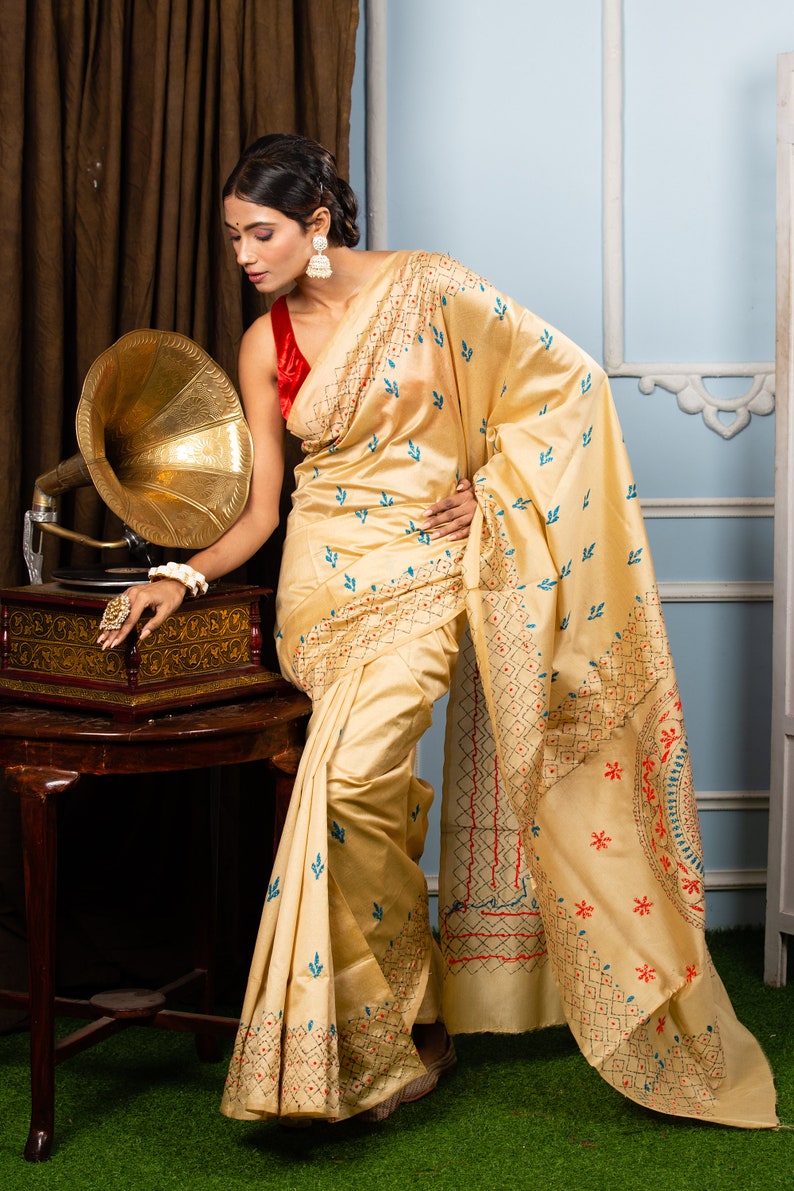 Exquisite Handcrafted Kantha Saree ,traditional Indian Embroidery ...