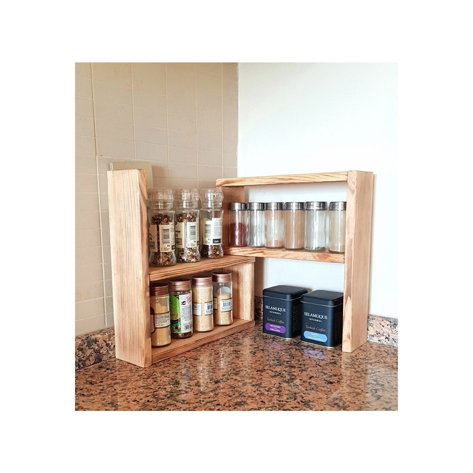Bacer Rack, Wooden Kitchen Corner Shelf , Counter Top Organizer ...