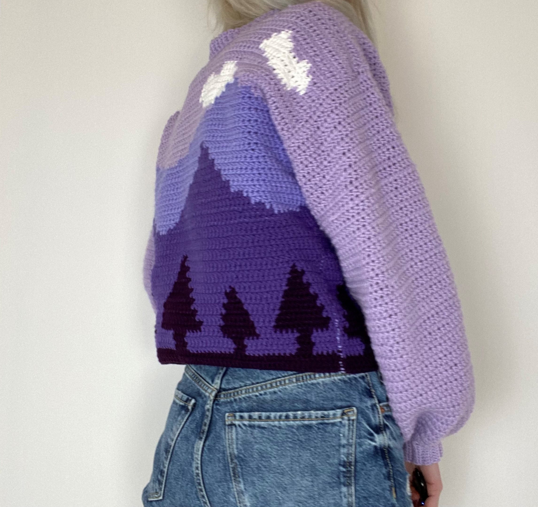 Crochet Sweater Pattern: Purple Moon Landscape Jumper Crochet Pullover ...