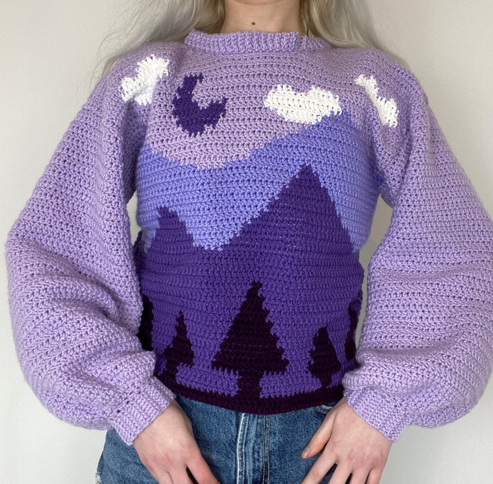 Crochet Sweater Pattern: Purple Moon Landscape Jumper Crochet - Etsy